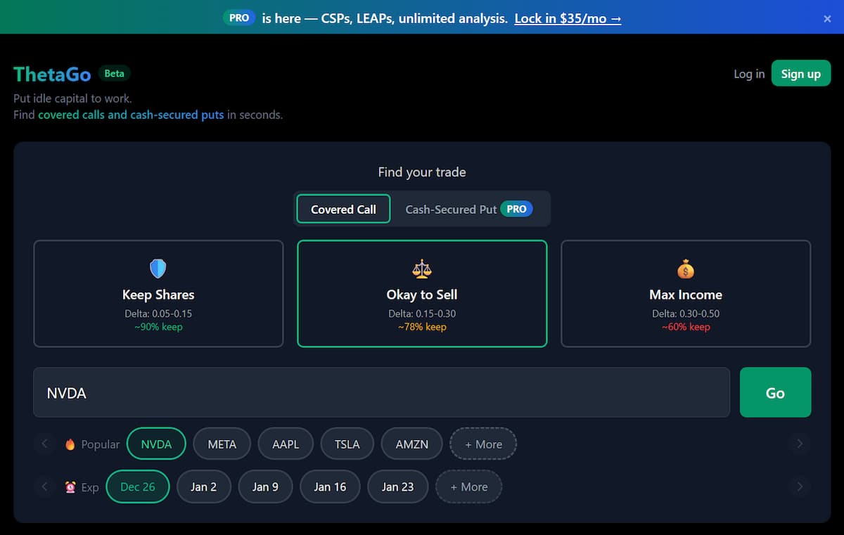 ThetaGo – Covered Call & Cash-Secured Put Screener